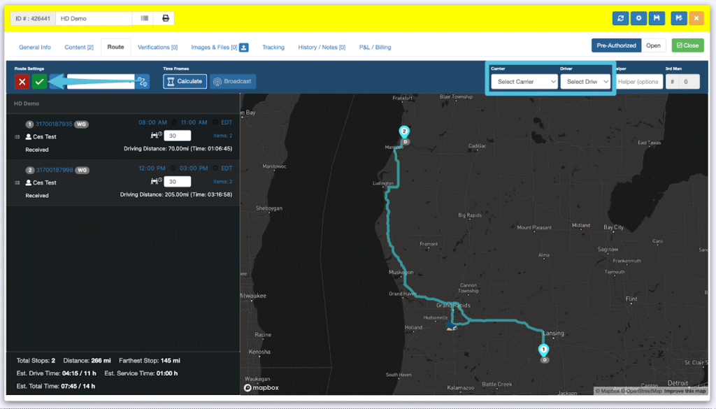 Route, Set Time Frame and Broadcast Time Frame